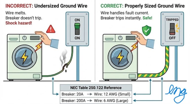Ground Wire Size Calculator (NEC 250.122 Standard)