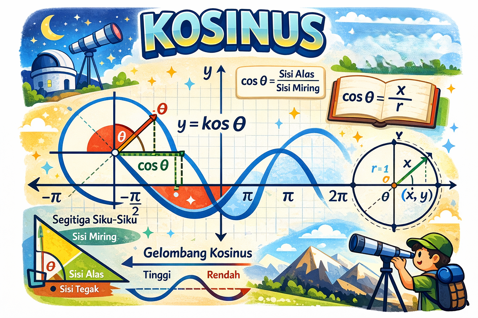 Kalkulator Kosinus, Rumus, Aturan, contoh 3 sudut
